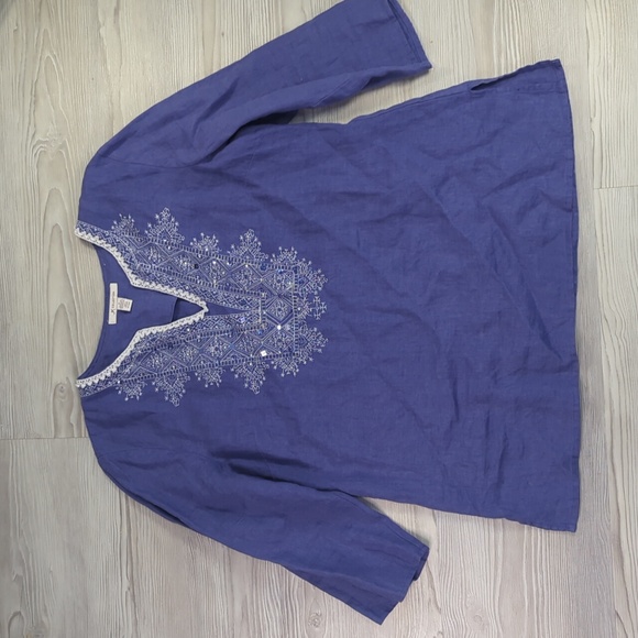 JM Collection | Tops | Jm Collection 2 Linen Shirt Tunic Blue White ...